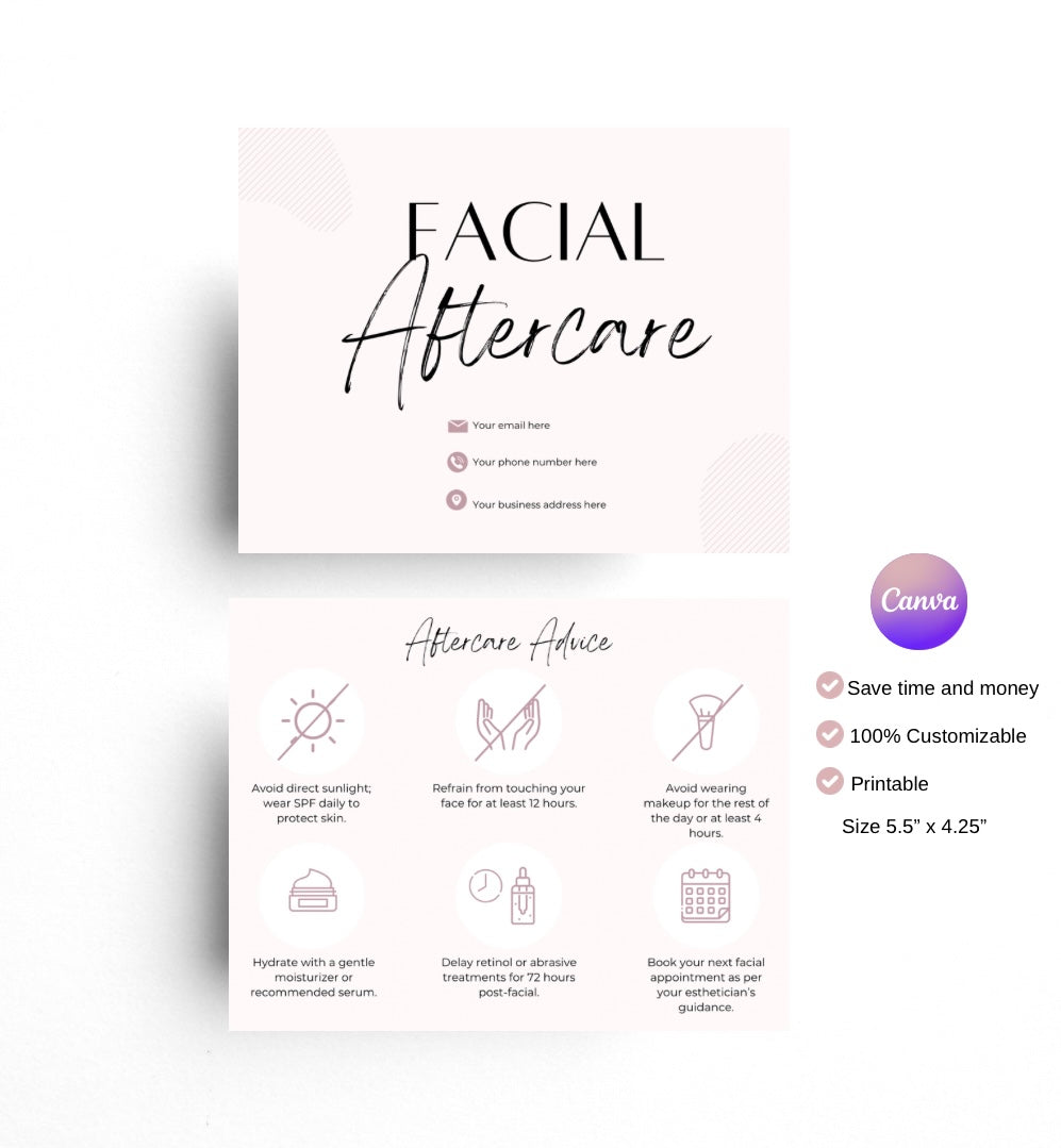 EDITABLE FACIAL AFTERCARE CARD – Karibbeanglow Digital Hub